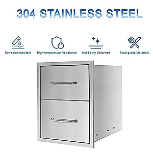 Karpevta Outdoor Drawers W16XH20XD20 Double Access Drawer with Paper Towel Holder BBQ Drawers for Outdoor Kitchen Grilling Station