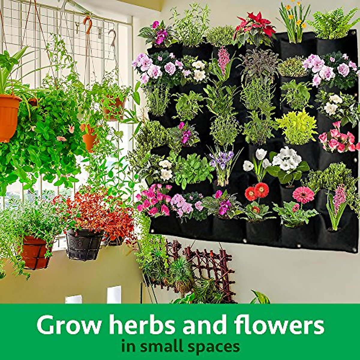 Active Gear Guy Vertical Hanging Outdoor Wall Planter with 36 Felt Pockets to Hold Living or Artificial Plants, Flowers, and Herbs, Great Décor for Patios, Gardens, and Entryways, Lightweight