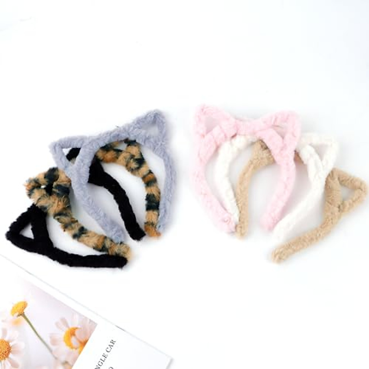 GAFATORY 6 Pack Cat Ears Headband Plush Headbands for Women Washing Face Cute Headband for Girls Kitty Headbands Festival for Halloween Furry Headbands for Party Cosplay Make Up