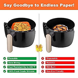 2-Pack Air Fryer Silicone Liners Square, 8.3 inch Silicone Air Fryer Basket or Liners for 4 to 8 QT Reusable Air Fryer Pot for Oven Microwave Accessories (Red+Orange)