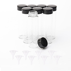 JIUWU 8Pcs Clear Glass Sample Bottles 40ml Small Collection Vials 1.35Oz Glass Storage Vials Bottles Tubes Jars with 8 Funnels