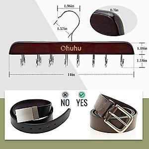 Belt Hanger Organizer for Closet: Ohuhu 16 Hooks Max 48 Belts Tie Rack Wooden Belt Holder for Storage 360 Degree Rotating Space Saver Organizer for Men Women Belt Tie Scarf Tank Top Accessories-Walnut