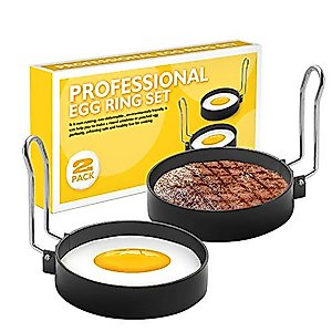 ASFSKY Egg Ring Round Circle Egg Ring Set Stainless Steel Ring Round Egg Pancake Maker Mold Kitchen Cooking Tool for Frying Egg Meat Pie (2)