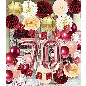 70th Birthday Decorations for Women Burgundy Rose Gold 70th Birthday Party Decorations Polka Dot Fans for Happy 70th Birthday Party Fall Burgundy Rose Gold 70 Birthday Decorations Autumn