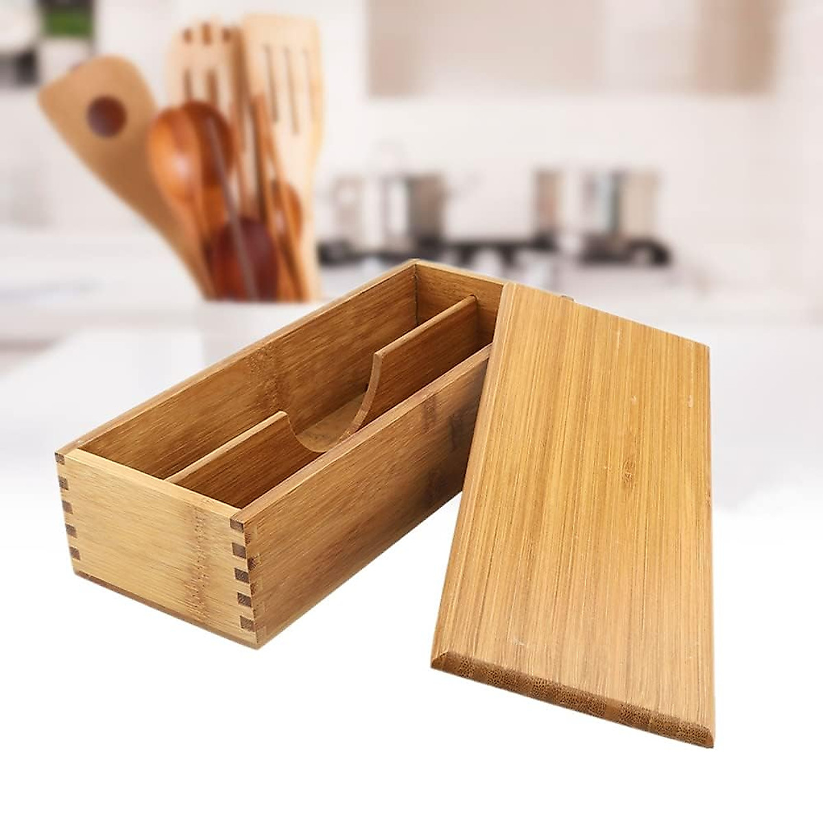 Wooden Cutlery Box with Lid, Small Drawer Organizer Kitchen, Cutlery Organizer in Drawer for Spoon Chopsticks Storage Box Container for Kitchen Countertop Dining Table 27 X 11 X 6.6cm