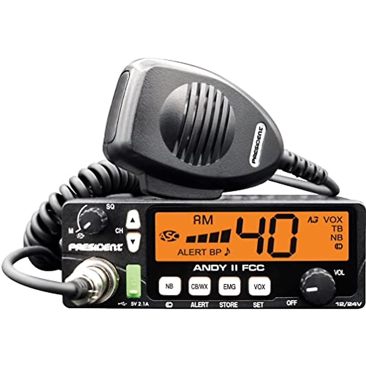 President Electronics ANDYII Cb Radio 12/24v 7clr Disp Usb Compact