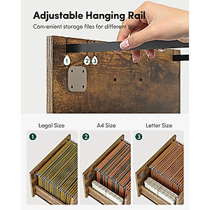 FEZIBO 3-Drawer Mobile File Cabinet, Lateral Filing Cabinet with Lock, Printer Stand with Open Storage Shelves for Home Office, Rustic Brown