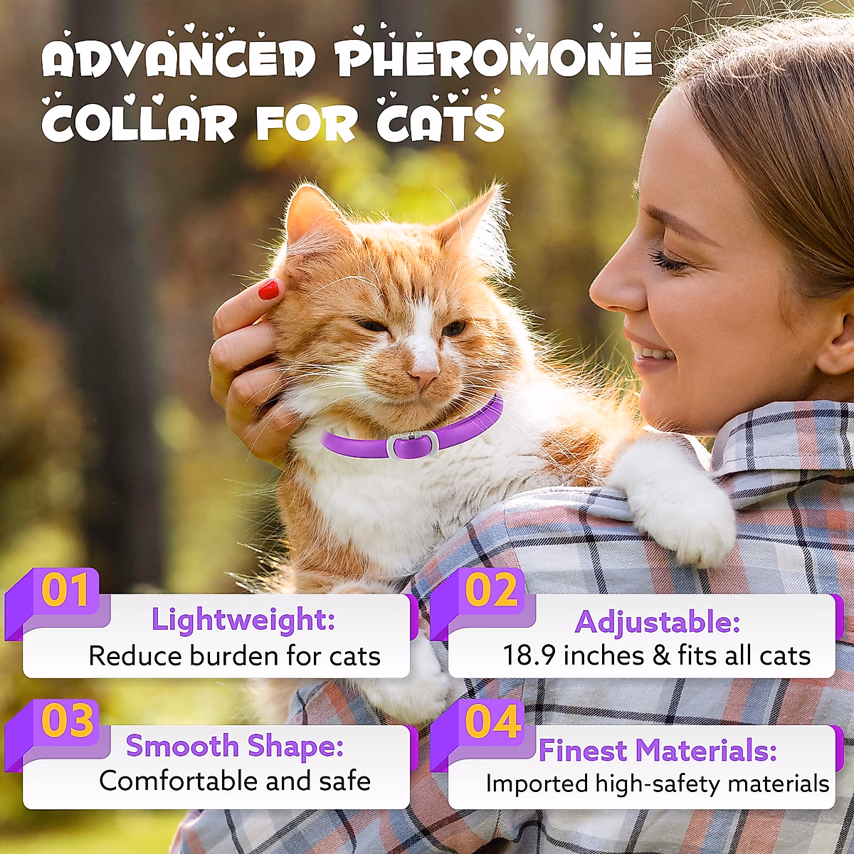 FRDUGA Calming Collar for Cats, Cat Calming Collar, All New Calming Pheromone Collar for Cats, Cat Pheromone Collar, Cat Calming Collar for Anxiety, Efficient Relieve Anxiety and Stress(4 Pcs)
