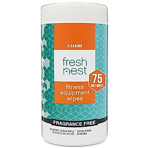 Fresh Nest Fitness Equipment Wipes - Cleaning Wipes for Yoga Mats, Pilates Studios, Gyms, Peloton & Cycle Bikes, Spas - Fragrance-Free Wipes Surface Cleaning for Home, Office, Gym 75-Count