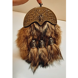 Scottish Kilt Full Dress Sporran Stag Cantel Sporran Antique Unique Stag.471 (Enamel Stag Fox Fur)