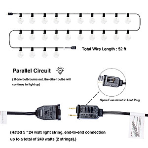 52FT Outdoor String Lights Connectable Patio Light with 5W Edison G40 Globe Bulbs 24 E12 Hanging Socket, 2700K Waterproof Cafe String Bistro Lighting for Party Porch Backyard Balcony Deck Garden Decor