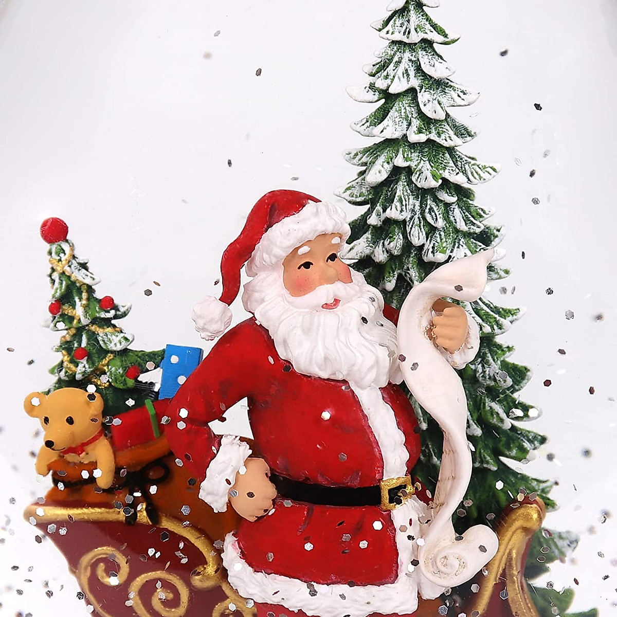 XPHOME Lighted Christmas Snow Globe Lantern Snowglobe Musical Battery Operated with Santa Claus Tree Glittering Swirling USB 6H Timer Home Decoration Holidays Decor and Gift