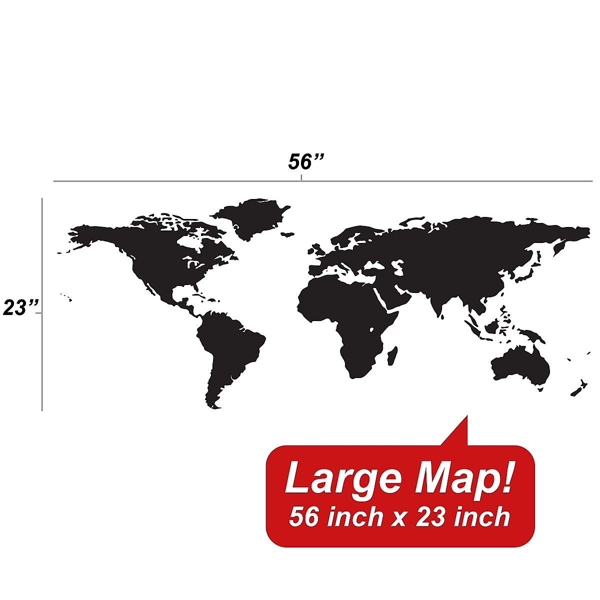 Black World Map Wall Decal – Easy to Apply Modern Large Earth Mural – Vinyl Atlas Graphic Wall Decoration Art for Kids Room, Nursery, Living Room, or Bedroom