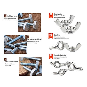 LBY 100pcs Knurled Hand Screw, M3/M4/M5 Knurled Head Fully Threaded Thumb Screws (Single Layer Step) and Wing Nuts 13 Kinds Assortment Kit, Carbon Steel Galvanized