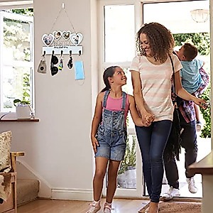 HONYJOOM Picture Frame Key Holder, Valentines Day Decor Wooden Key Hangers for Rustic Home Decor, Key Organizer Mount with 5 Hooks for Entryway or Garage, Office, Farm