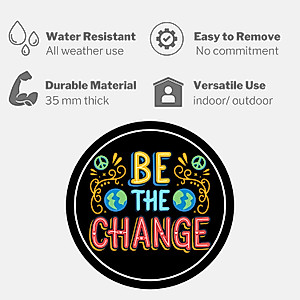 Be The Change You Want to See in The World Car Magnet, Round Inspirational Magnetic Decal for Cars, Refrigerator, Lockers or Mailbox, 5 1/2 Inch (Black)