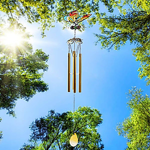Butterfly Wind Chimes, AVEKI 27.5''H Iron Stained Glass Butterfly Wind Chimes Gifts for Mom Outdoor/Indoor Wind Chimes for Home, Garden, Window, Yard, Patio, Lawn Decoration (Yellow)
