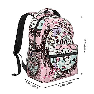 DIEZ My Bunny Melody Backpack Women Casual Pink Backpack Cartoon My Bunny Melody Kawaii Backpack Breathable Large-Capacity Travel Daypack With Keychain