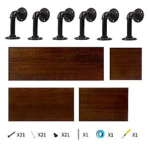 MANTE BLONG QTSARTISAN 24-Inch Industrial Pipe Floating Shelves Wall Mounted, Rustic Wood Wall Shelves Set of 4 for Bedroom, Bathroom, Living Room, Kitchen,Office and More (4 Shelves, Brown)