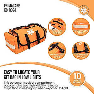 Primacare KB-RO24 Empty First Responder Bag, 15"x9"x8", Professional Compartment Kit Carrier for Trauma and Emergency Medical Supplies, Orange