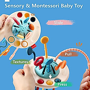 Baby Sensory Toys Montessori Activity - Infant 6 Months Learning Pull String 6-12 Girl Teething Chew Birthday Gift Age 1 Year Old Boy 0 2 3 4 5 7 8 9 10 11 UFO Pulling 18-24 Toddler Travel Essentials