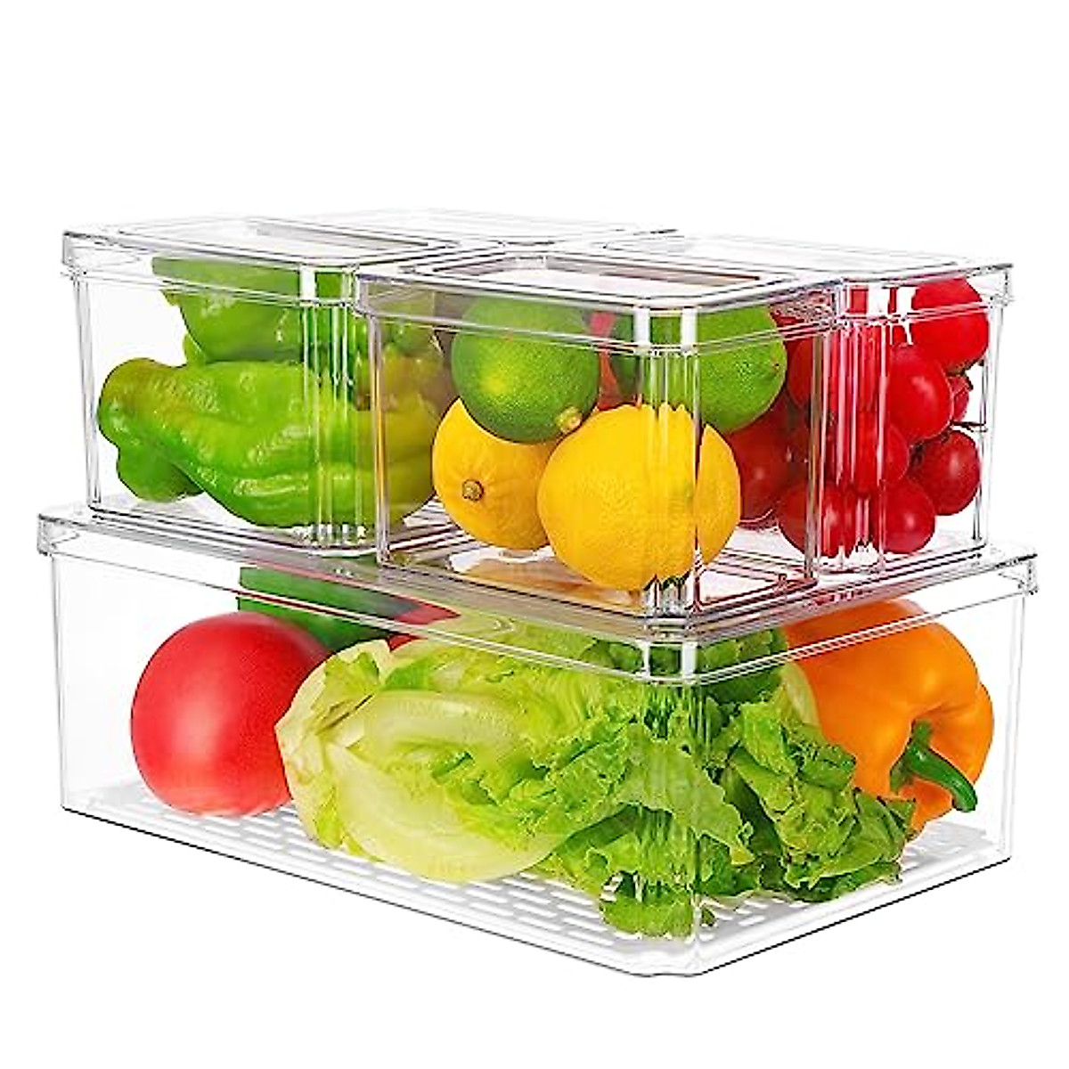 Moretoes Fridge Organizer, 5pcs, Clear Refrigerator Organizer with Lid, Bins Set, Stackable, BPA-Free, Fruit Storage Containers, Plastic Pantry Organizer and Storage