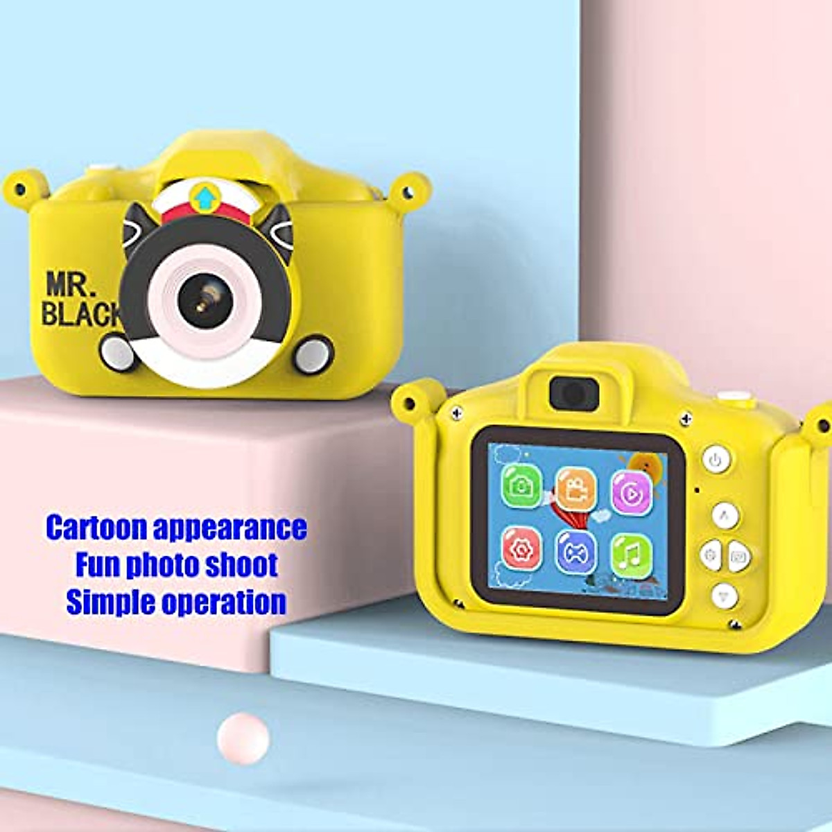 Childrens Digital Camera, Front and Rear Two Cameras Childrens Camera stimulates Childrens Imagination 2inch HD Screen Multiple MP3 for Video Filters with 32G Memory Card with Card Reader