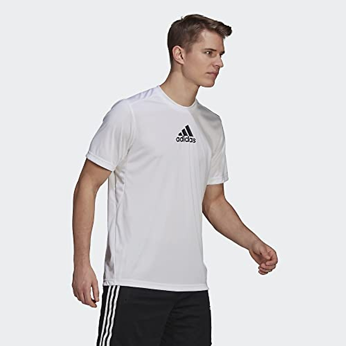 adidas Men's Primeblue Designed 2 Move 3-Stripes Tee, White/Black, XX-Large