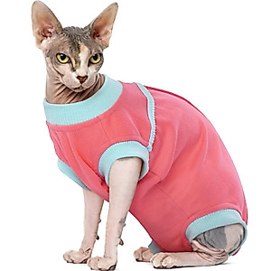 FUAMEY Cat Recovery Suit,Female Cat Spay Suit Kitten Surgery Onesie Cat Bodysuit Alternative to Cone Collars,Preventing Cats from Licking Abdominal Wounds Skin Protector Weaning Clothes Pink L