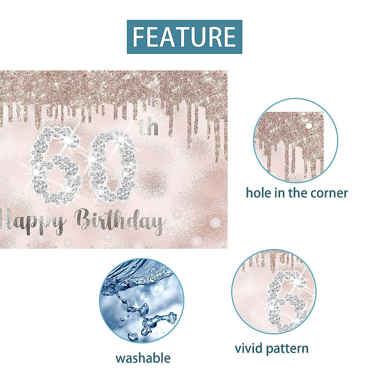 Joyiou Happy 60th Birthday Decorations for Her, Rose Gold 60th Birthday Gifts Party Supplies for Women Her, 60th Backdrop & Sash & Tiara Set, 60 Years Old Birthday Photo Booth Props (5 * 3 ft)