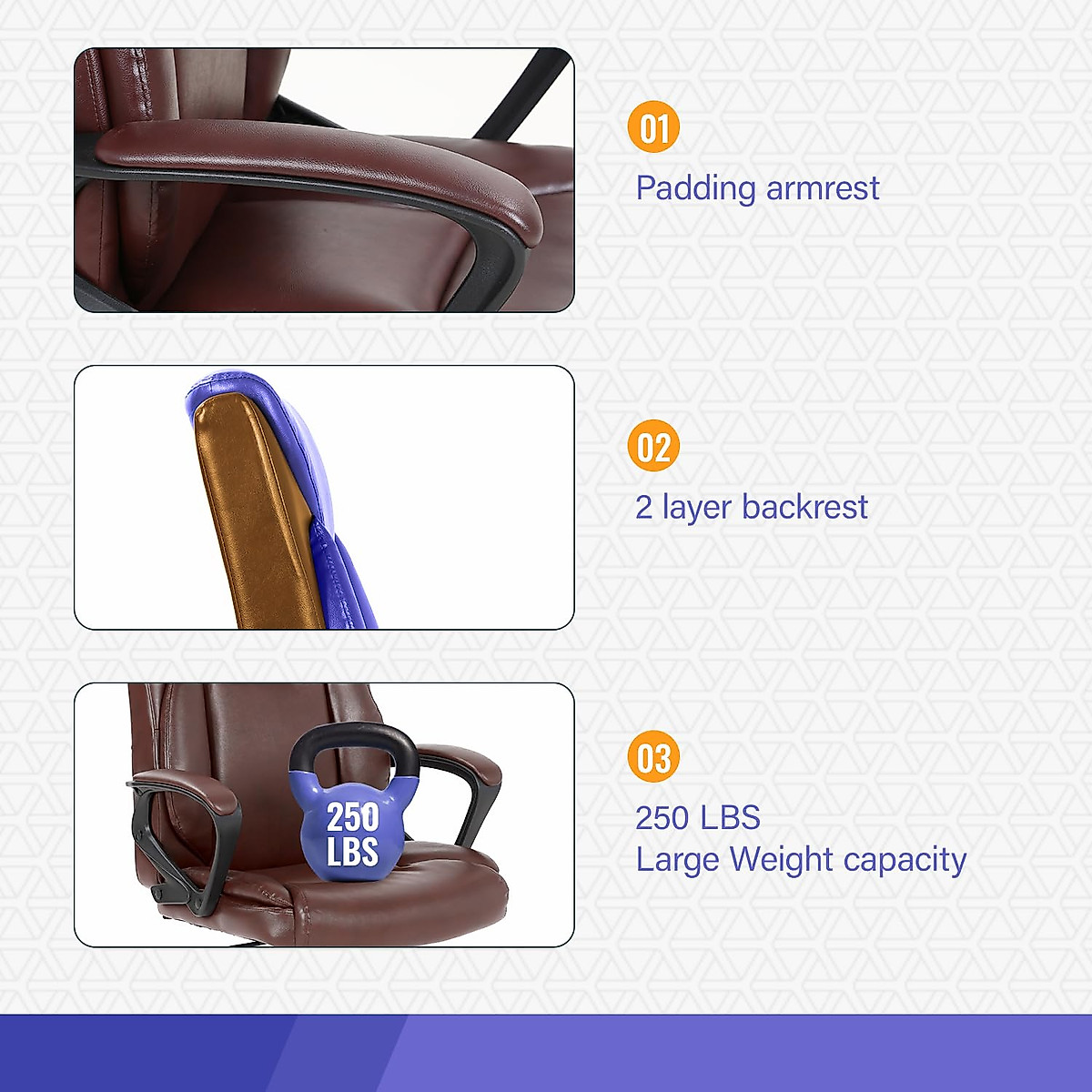 Home Office Chair Ergonomic Desk Chair PU Leather Task Chair Executive Rolling Swivel Mid Back Computer Chair with Lumbar Support Armrest Adjustable Chair for Men Brown