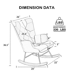 KGOPK Nursery Rocking Chair, Mid Century Upholstered Rocker Glider Chair High Back Armchair with Wood Legs and Patchwork Linen for Livingroom Bedroom