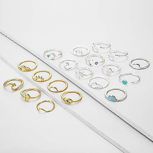 CSIYANJRY99 Boho Gold&Silver Ring Sets Star Moon Knuckle Rings for Women Multiple Rings Bulk Pack Stackable Midi Finger Rings Set (62Pcs)