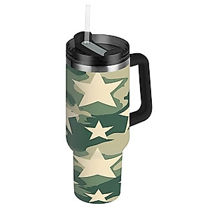 FRCSDIY Stars Insulated Tumbler with Handle and Straw Lid,40oz Leakproof Stainless Steel Cup BPA-Free Water Bottle