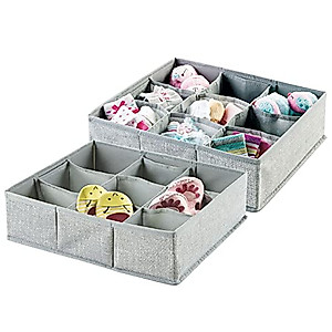 mDesign Soft Fabric 9 Section Dresser Drawer and Closet Storage Organizer for Child/Kids Room, Nursery, Playroom - Divided Large Organizer Bin - Textured Print with Solid Trim, 2 Pack - Gray