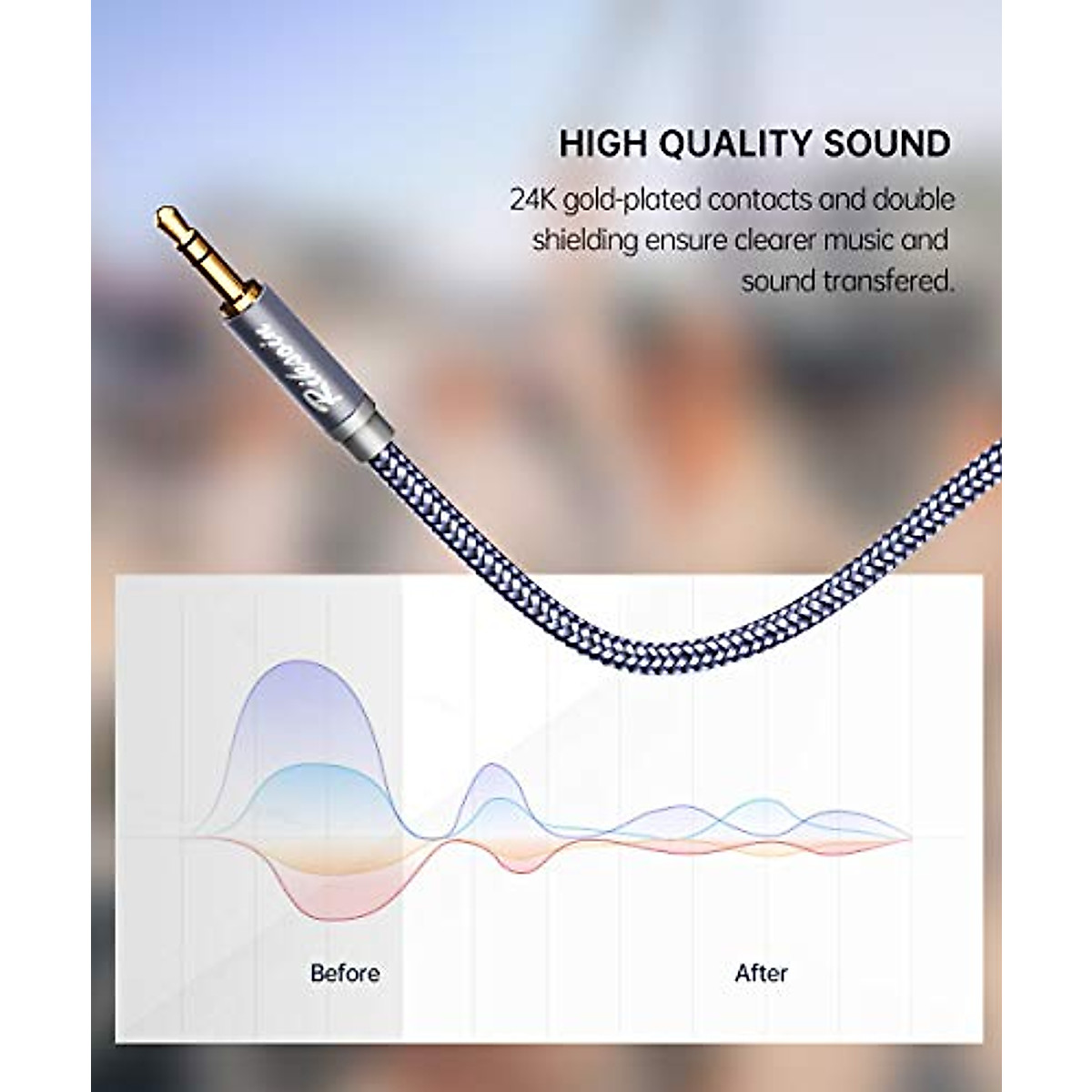 RIKSOIN Aux Cord, 3-Pack (2 ft+4 ft+10 ft) 3.5 mm Male-to-Male Auxiliary Audio Cable [Shield, Hi-Fi Sound] Nylon Braided Aux Cable for Car, Home Stereos, Headphone, Speaker, MP3, iPhone iPad (Grey)