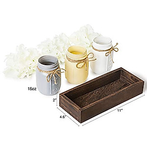 Dahey Decorative Mason Jar Centerpiece Wood Tray with Artificial Flowers Rustic Country Farmhouse Decor for Herb Plants Home Coffee Table Dining Room Living Room Kitchen Garden