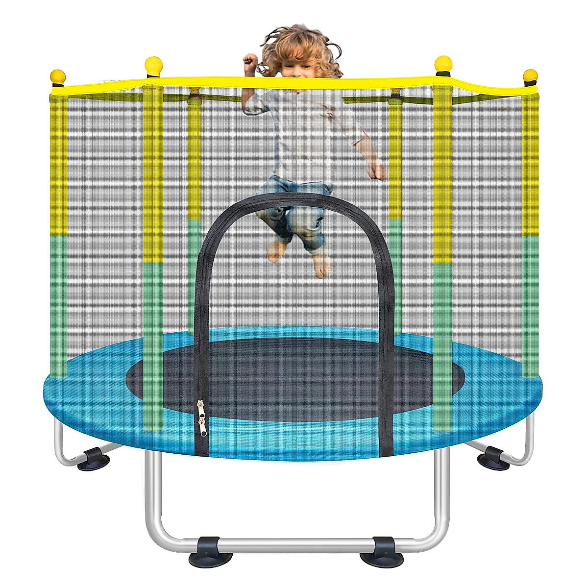 55" Small Trampoline for Kids with Net, 4.6FT Indoor Outdoor Toddler Trampoline with Safety Enclosure, Baby Round Jumping Mat, Recreational Trampolines Birthday Gifts for Children Boy Girl