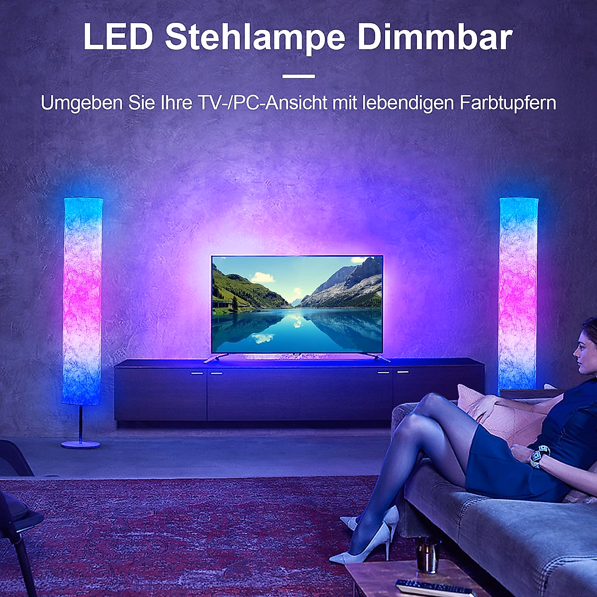 LONRISWAY RGB Color Changing Led Floor Lamp, Smart Lamp with Alexa Voice Control, Remote & WiFi APP Control, Music Sync and White Fabric Shade, Standing Lamp for Living Room Bedroom Game Room