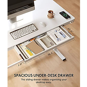 FLEXISPOT 55" White Electric Standing Desk with Drawers, Quick Assembly Home Office Sit Stand Desk with Storage, USB Charging, Computer Desk for Home Office (White Top + Adjustable Frame, Comhar)