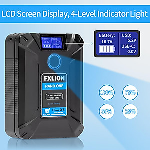 FXLION Nano ONE V Mount Battery 3400mAh(50Wh/14.8V) with D-TAP,USB-C,USB-A,Micro-USB Ports,Portable Rechargeable V Lock Battery for Cameras/Camcorders/MacBook/LED Lights/Monitors