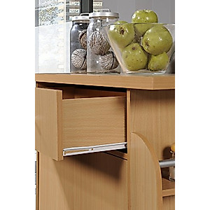 Hodedah Import Kitchen Island with Spice Rack and Towel Rack, Beech