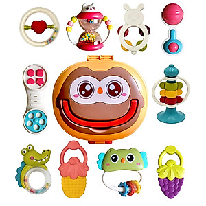 Baby Rattles Toys 10PCS Set, Infant Grab N Shake Teething Toys, Hand Bells and Spin Rattle