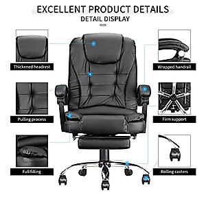 anjsindra Ergonomic Executive Office Chair with Footrest, PU Leather Task Chair with High Back Adjustable Height Modern Desk Chair, Black (Ergonomic Executive Office Chair, Black)