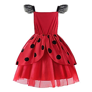 ReliParty Ladybug Dress for Girls with Mask and Bag Costume for Kids Dress Up Costume Birthday Halloween Christmas,140