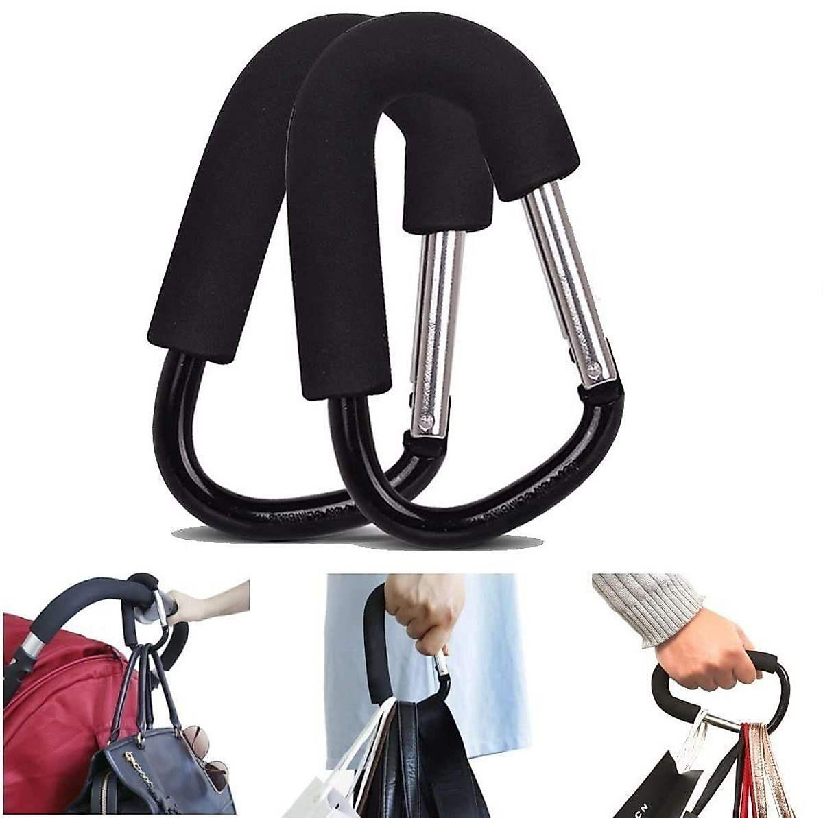 Mini-Factory (Pack of 2) Stroller Organizer Hooks, Multi-Purpose Large Hanger Hooks Clip for Shopping Bags, Purses