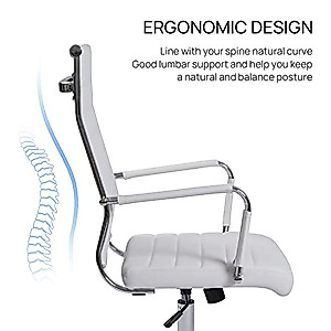 Office Task Chair, Beatmart INC Ergonomic Desk Chair Leather Conference Room Chairs Height Adustable | Ribbed High Back | Swivel Rolling Executive Chair White