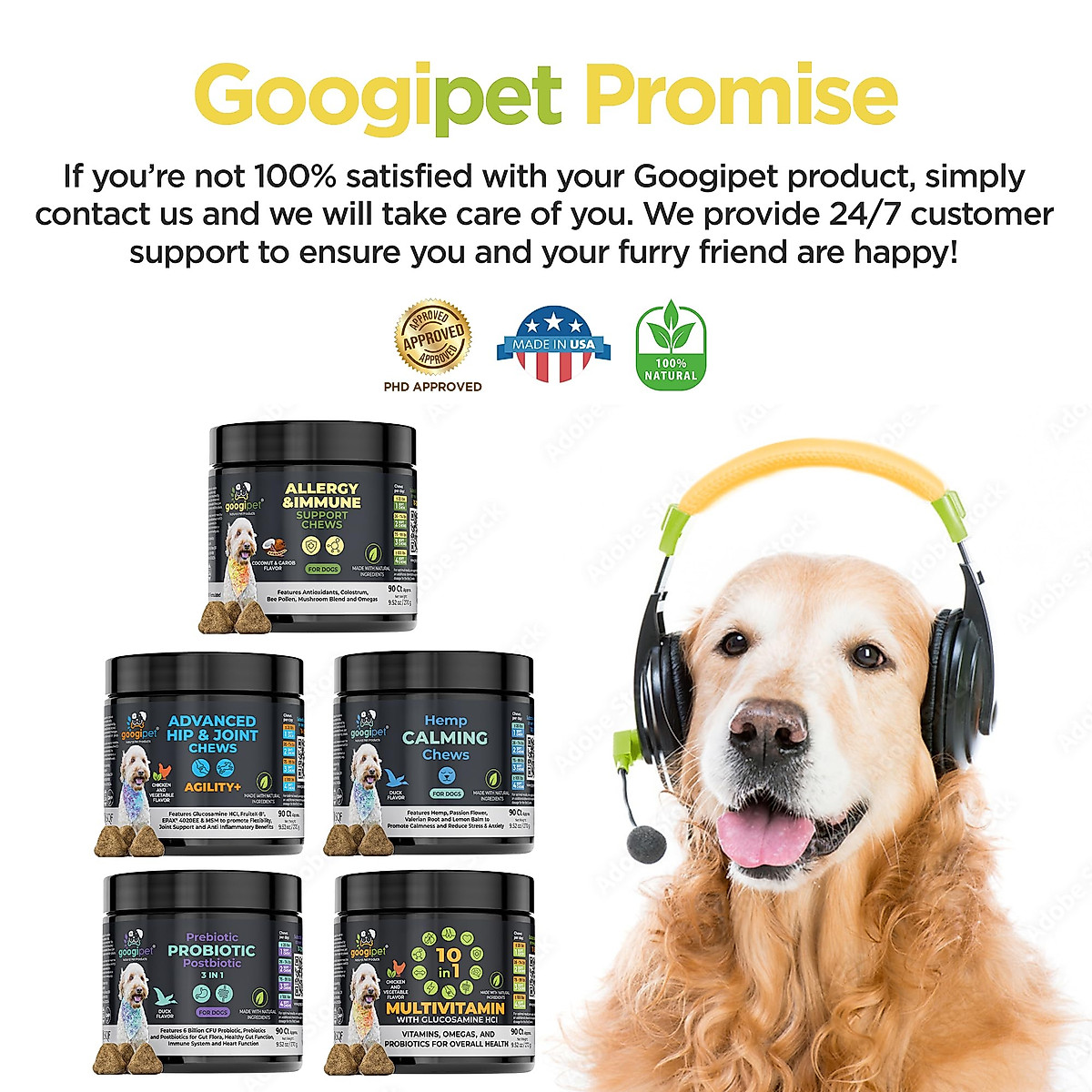 Googipet Dog Allergy Chews -Dog Allergy Relief & Itchy Skin Relief -Dog Skin & Coat Supplement +Bee Pollen, Colostrum for Dogs, Coconut Oil, Probiotics, & Omega 3 Fish Oil for Dogs Itching Skin Relief