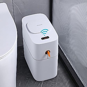 JOYBOS Bathroom Trash Can, 4 Gallon Waterproof Motion Sensor Small Bedroom Garbage Can with Lid, Slim Plastic Narrow Trash Bin for Kitchen,Office,RV. Grey