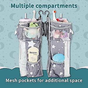 GARRAM Hanging Diaper Caddy for Changing Table, Portable Baby Diaper Organizer with 4-Multi-Use Pockets, Nursery Storage Stacker for Cribs Essentials